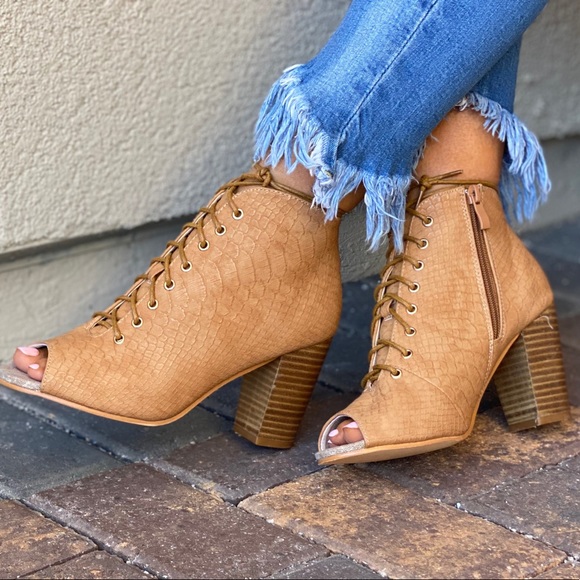 Nordstrom | Shoes | Honey Snake Print Lace Up Peep Toe Ankle Booties ...